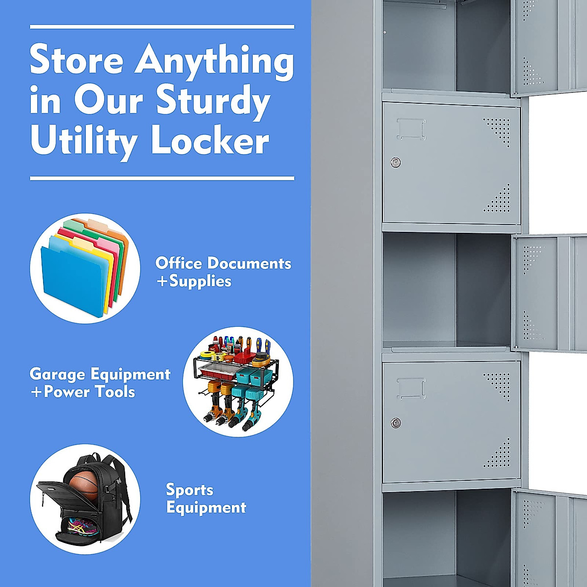 Yizosh Metal Locker with 6 Doors, Tall Steel Storage Lockers for Employees - 71" Locker Storage Cabinets for School, Gym, Home, Office, Garage (Grey)