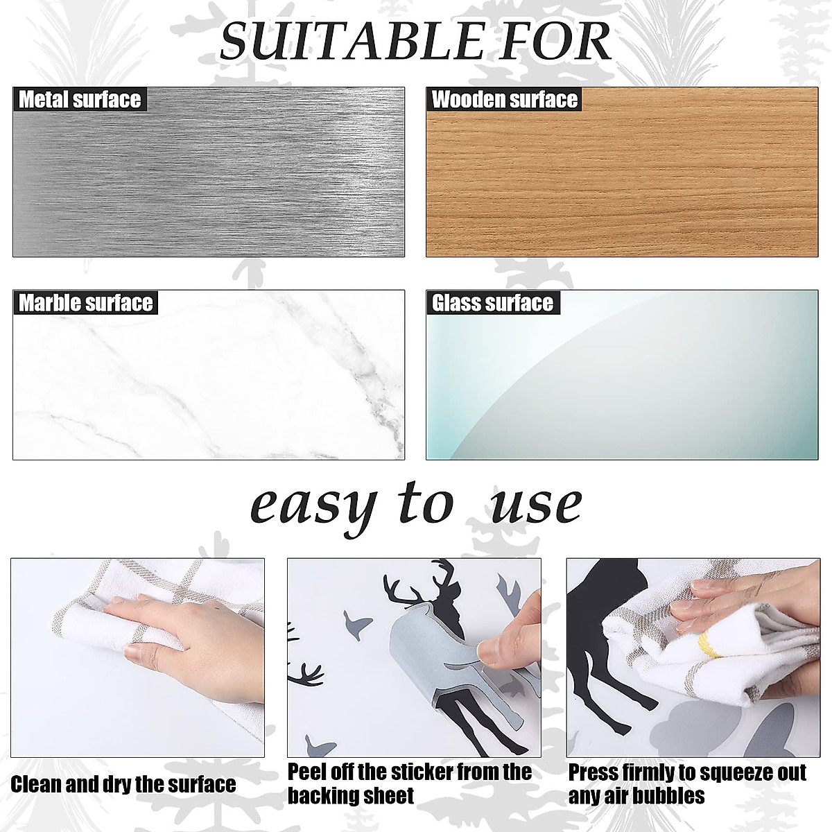 8 Pieces Winter Forest Wall Stickers Nursery Snowflake Wall Decals Dreamy Forest Wall Stickers Deer Pine Tree Wall Decals Woodland Trees Wall Decals for Kids Room Winter Decor(Black, White, Gray)