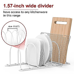 JAQ Pot Lids Holder, 10.5" Kitchenware Dividers Organizer for Plates, Pans, Cutting Boards, Muffin Tins, Baking Sheets in Cabinets Shelf Countertop Pantry (2-Pack, White)