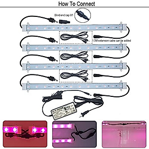 Grow Light Strip Kit 45W, 4 pcs 16 Inches LED Grow Light Strips with Extension Cables, Mounting Accessories for Greenhouse, Grow Shelf. Perfect for Indoor Growing-(4-Strip-Kit)