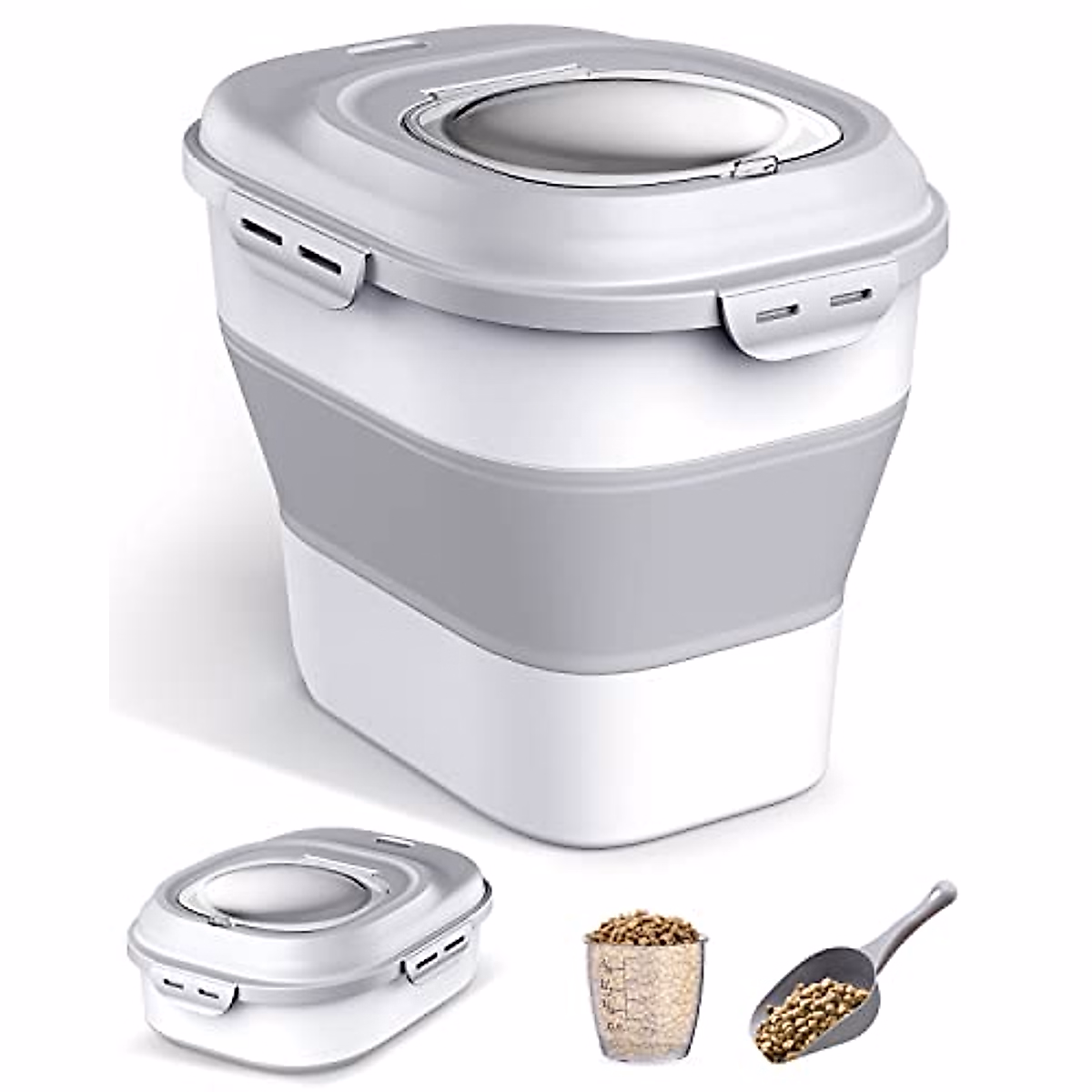 Somkaco Collapsible Food Storage Container with Transparent Lid, Scoop and Wheels, Large food storage for Dog, Cat and Other Pet