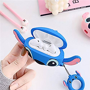 Ultra Thick Soft Silicone Case Cover for Apple AirPods 1 2 1st 2nd Generation with Strap Blue Stitch Anime 3D Cartoon Adorable Lovely Classic Cute Funny Women Teens Girls