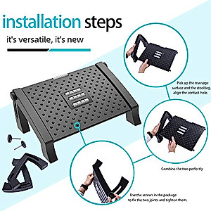 Foot Rest for Under Desk at Work - Up and Down Adjustable Foot Rest with Massage Texture and Roller, Ergonomic Foot Rest with 6 Height Position, for Home, Office, School, Comes with a Massage Roller