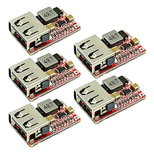 ALAMSCN DC-DC Buck Converter Car USB Charger Module 6-24V 12V 24V to 5V 3A Step Down Voltage Regulator Power Supply Module(Pack of 5) Red