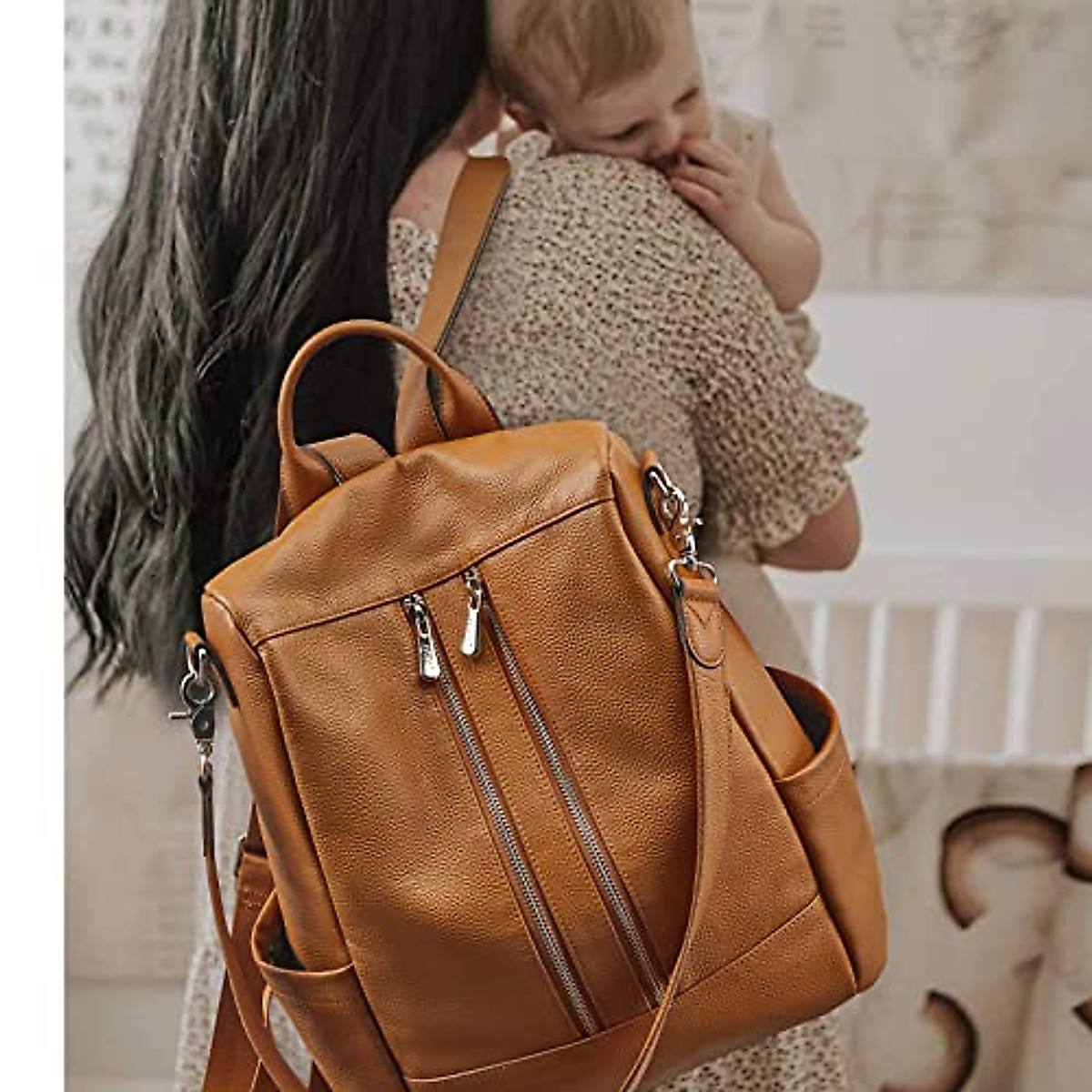 S-ZONE Genuine Leather Backpack Purse for Women Fashion Anti-theft Rucksack Ladies Shoulder Bag Medium