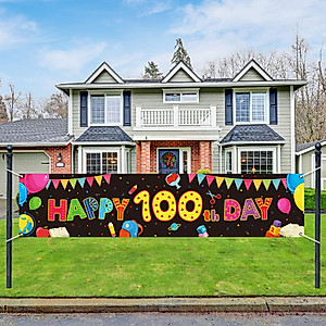 100th Day of School Banner Decoration Outdoor Happy 100 Days Banner Backdrop Sign for Kindergarten Preschool Primary School 100th Day Party Favor Supplies