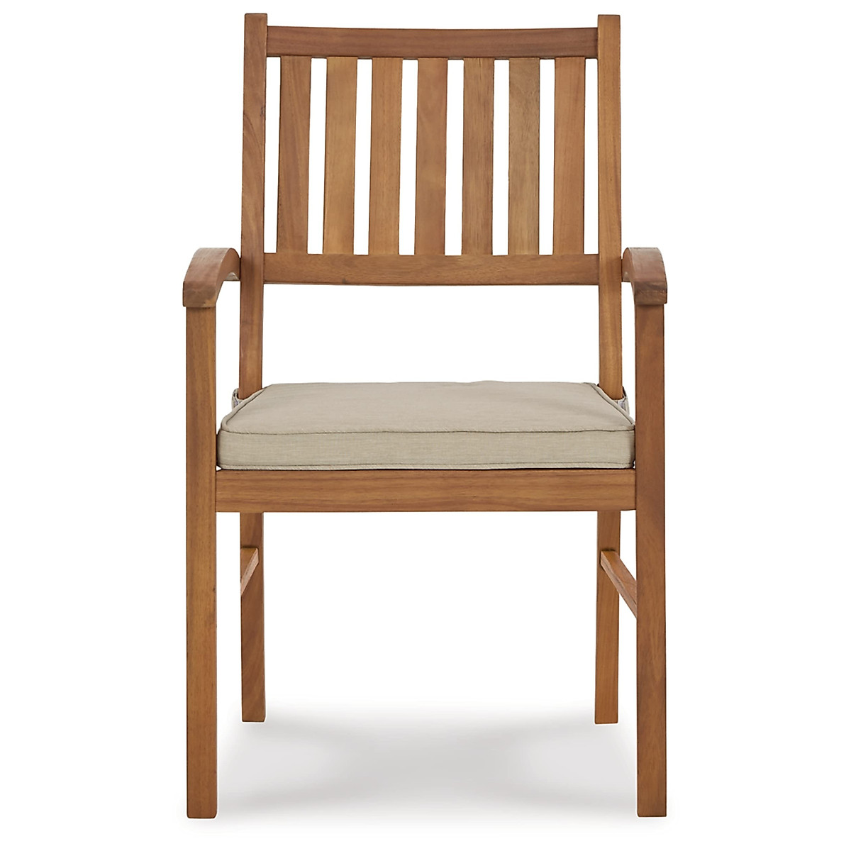 Signature Design by Ashley Janiyah Outdoor Acacia Wood Arm Chair & Cushion Set, 2 Count, Light Brown