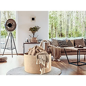 CuddleHaus | Modern Boho Basket | Living Room Blanket Storage Holder | Nursery Laundry Baskets | Baby and Kids Room Toy Organization | Woven Cotton Rope Bathroom Towel Basket | 20" x 13"