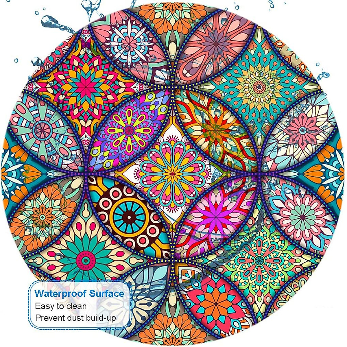 BOSOBO Mouse Pad, Round Mandala Mouse Mat, Cute Mouse Pad with Design, Non-Slip Rubber Base Mousepad with Stitched Edge, Waterproof Women Office Mouse Pads, Small Size 7.9 x 7.9 Inch, Pretty Mandala