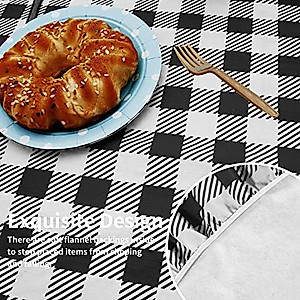 Easy-Going 100% Waterproof Picnic Outdoor Tablecloth with Bench Covers Fit 6 Foot Rectangle Table, 3-Piece Set Camping Table Cover with Seat Covers (30x72 in, Black-Checkered)