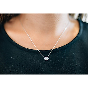 Sterling Silver Opal Necklace, 925 Sterling Silver & 14K White Gold Plating, October Birthstone Necklace, Small Oval Opal Jewelry For Women, Gemstone Necklace, Simple Necklace (White Gold)