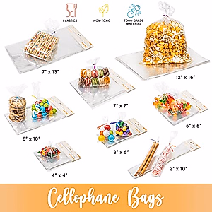 TATTI 100 Pack Clear Plastic Large Cellophane Bags 12x16 With 4inches Twist Ties, Plastic Cello Bags 1.4 mils for Cookies Candy Gift Birthday Party Favor (Pack of 100)
