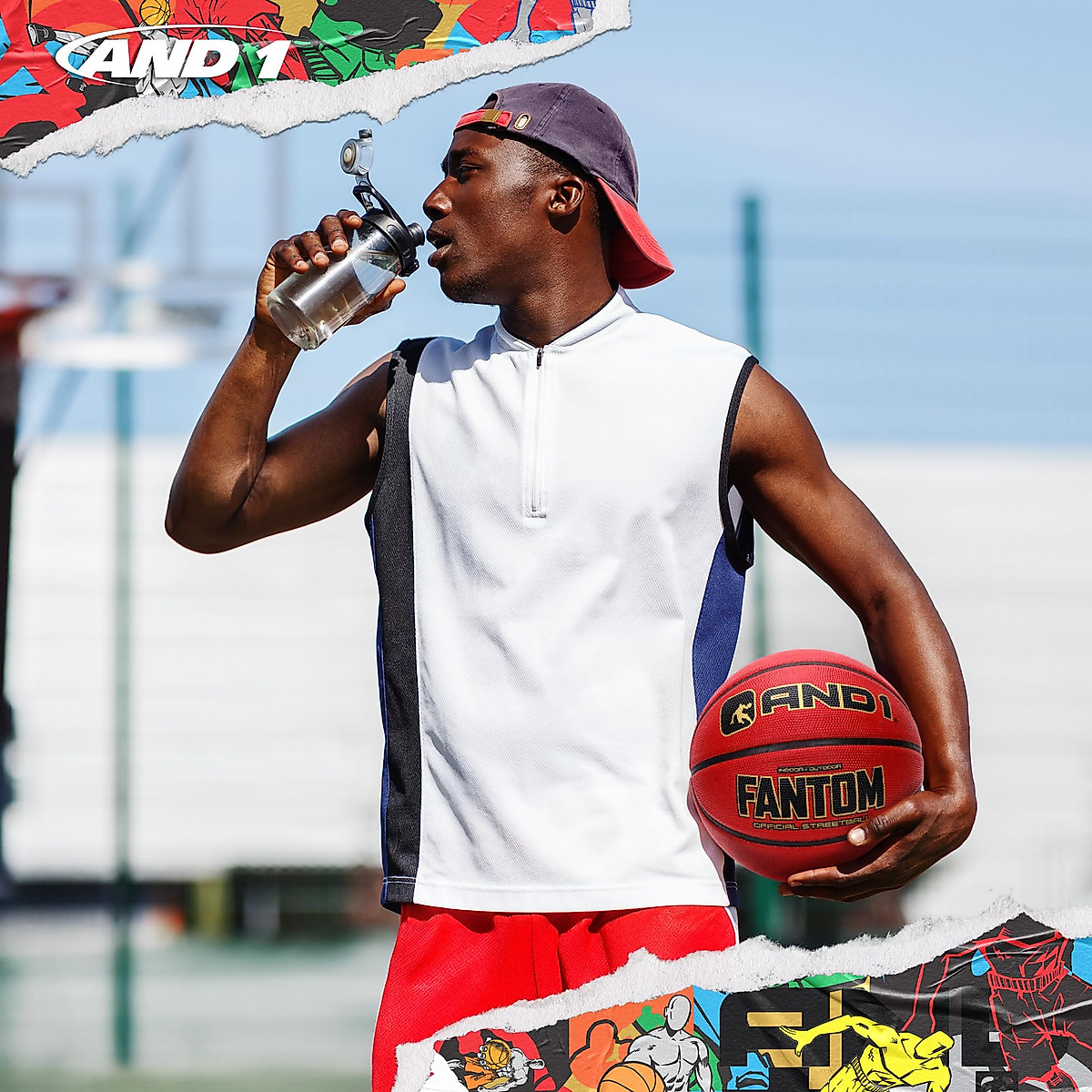 AND1 Fantom Rubber Basketball: Official Regulation Size 7 (29.5 inches) - Deep Channel Construction Streetball, Made for Indoor Outdoor Basketball Games,Burgundy