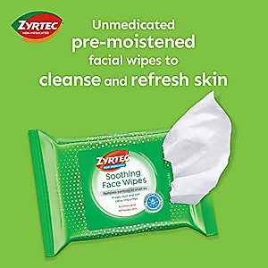 Zyrtec Soothing Face Wipes, Refreshing Non-Medicated Facial Towelettes with Micellar Water to Remove Particles as Small as Dust, Pollen & Dirt, Alcohol- & Oil-Free, 2 x 25 ct