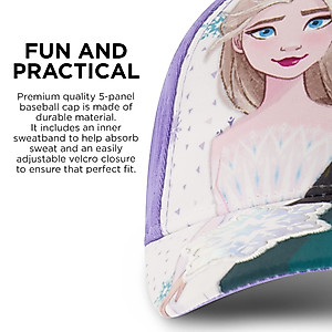 Disney Girls Baseball Cap, Frozen Elsa & Anna Adjustable Toddler 2-4 Or Girl Hats for Kids Ages 4-7 Purple