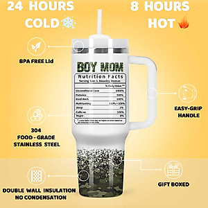Boy Mom Gift Tumbler, Mother's Day Gift for Boy Mom Boy Mama, Gift for Mom From Son, Boy Mom Nutrition Fact 40 Oz Tumbler with Handle