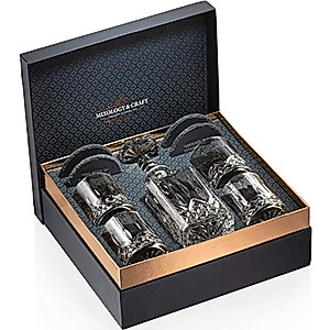 Mixology Whiskey Decanter and Glass Set for Men, Crystal Bourbon Decanter Set with 10oz Whiskey Glasses in a Classy Gift Box, Perfect for Scotch, Bourbon and Cognac - Gifts for Men