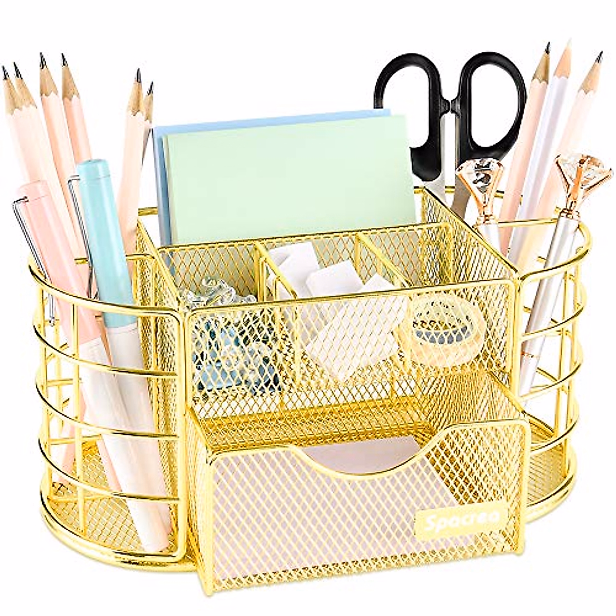 Spacrea Desk Organizers and Accessories, Office Organizer Pencil Holder for Desk, Desk Office Supplies Organizer (Gold)