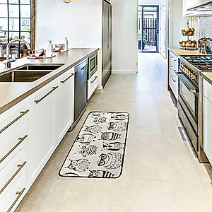Black and White Kawaii Cartoon Cute Animals Owls Kitchen Rugs and Mats Machine Washable Area Rugs Non Slip Rug Absorbent Mat Carpets for Floor, Kitchen, Bathroom, Sink, Office, Laundry.