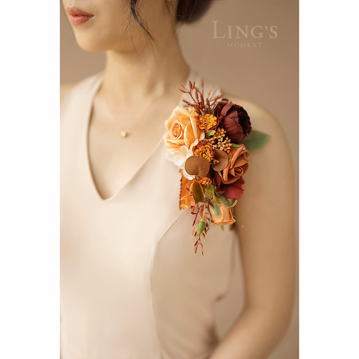 Ling's Moment 2pcs Homecoming Wedding Shoulder Corsage Artificial Flowers, Girl/Mother Prom Corsages Wristlet Décor, etc. Burnt Orange Terracotta