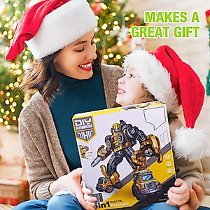 Powerextra STEM Toys for 5 6 7 8 9 Years Old Boys, Take Apart Robot Toys Trucks Set with [Robot Sounds & Flashing Lights]- 5 in 1 Construction Toys for Kids at Age 8-12