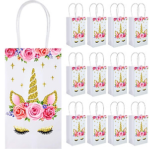 SATINIOR 12 Packs Unicorn Party Favor Bags, Unicorn Party Goodie Treat Gift Candy Bags with Handle Unicorn Theme Goody Bag for Unicorn Birthday Party Suppliers Baby Shower