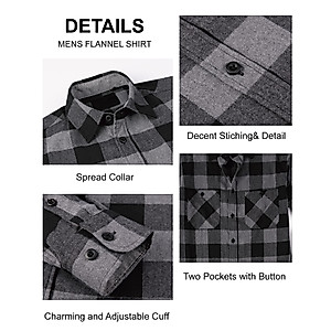Esabel.C Mens Flannel Shirt Regular Fit Long Sleeve,Casual Button Down Plaid Flannel Shirt for Men,Grey/Black,L