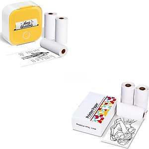 Ponek T02 Bluetooth Thermal Mini Printer Thermal Pocket Printer Paper, White Self-Adhesive Paper Compatible with T02 Bluetooth Mini Sticker Printer, Black On White Paper for Journal Photo