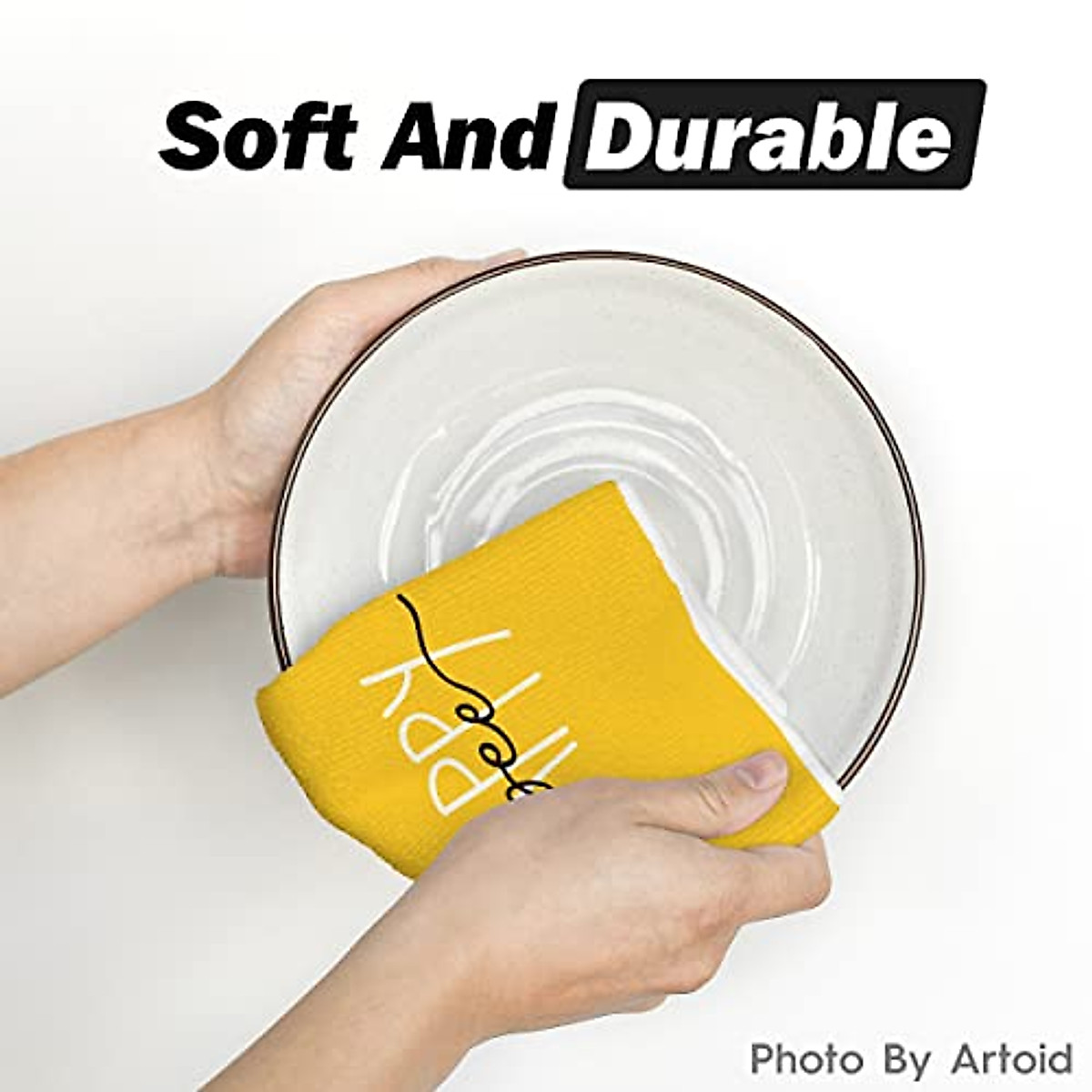 Artoid Mode Bee Happy Summer Kitchen Towels Dish Towels, 18x26 Inch Polka Dot Holiday Decoration Hand Towels Set of 2