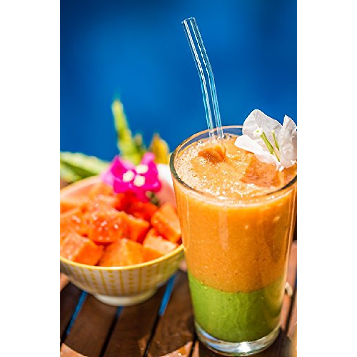 Hummingbird Glass Straws Clear Bent 9" x 9.5 mm Made With Pride In The USA - Perfect Reusable Straw For Smoothies, Tea, Juice, Water, Essential Oils - 4 Pack With Cleaning Brush