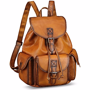 IVTG Genuine Leather Backpack for Men and Women Vintage Real Leather Knapsack Purse Rucksack Fashion Daypack High Capacity (Brown)
