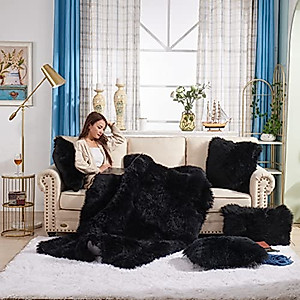 Sheepskin Blanket, Real Fur Throw, Luxuriously Plush, Really Warm and Super Soft for Queen Size Beds & Couches (Obsidian Black, 50x60)