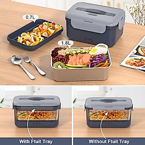 Vabaso Electric Lunch Box for Adults, 100W Heated Lunch Box for Car/Truck Home/Work, Portable Food Warmer Heating Lunch Box with 1.8L/61oz Stainless Steel Container, 12V/24V/110V/220V