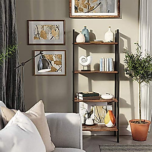 VASAGLE Computer Desk and 4-Tier Storage Shelf Bundle, 55 Inch Writing Desk with 2 Storage Shelves, Ladder Shelf with X-Bar, Steel Frame, Rustic Brown and Black ULWD55X and ULLS44X