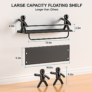 coorack Floating Shelves Wall Mounted, 2 Pack Metal Black Bathroom Shelf with Towel Bar, Modern Organizer Decorative Storage for Kitchen Bedroom Living Room, 13D x 42W 14H cm