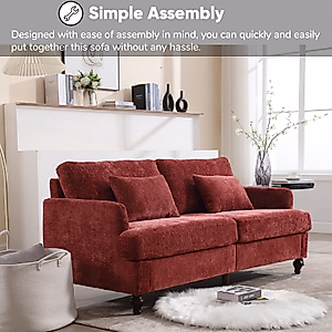 JOYBASE 70 inch Loveseat Sofa, Mid-Century Modern Love Seat Couch with Wood Legs, Upholstered Comfy Sofa for Living Room, Apartment, Office, Bedroom (Wine Red, Chenille)