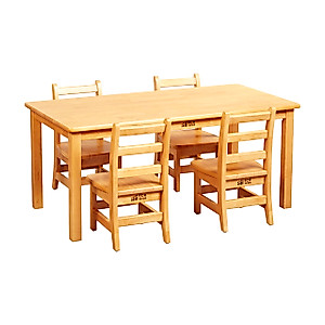 ECR4Kids 24in x 48in Rectangular Hardwood Table with 20in Legs and Four 10in Chair, Kids Furniture, Honey
