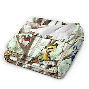 Birds Blanket for Girls Boys Rustic Bird Throw Blankets Farmhouse Hummingbird Fleece Cozy Throws Warm Soft Fuzzy Plush Stuffed Animal for Sofa Bed Living Room Decor Gifts for Men Women Adults 50"x40"