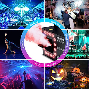 TCFUNDY 1500W Fog Machine with 16 LED Lights, Haze Machine 10000CFM with Timer Continuous Spray, Halloween Smoke Machine Stage Effect DMX Hazer, w/Remote Control, for Party Wedding Disco Performance