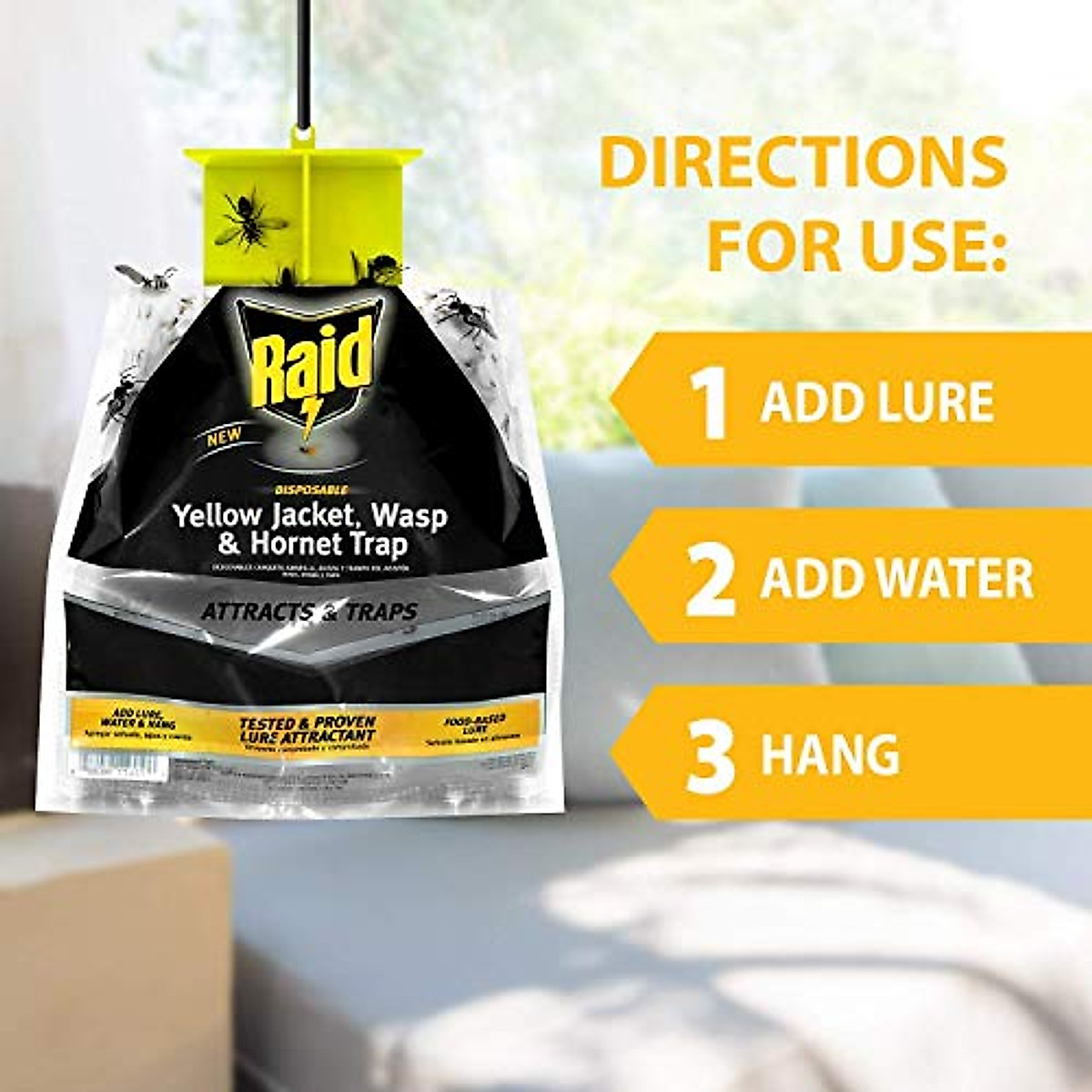 Raid Yellow Jacket and Wasp Trap (3-Pack), Outdoor Wasp Trap, Disposable Wasp and Yellow Jacket Trap Bag with Food-Based Attractant