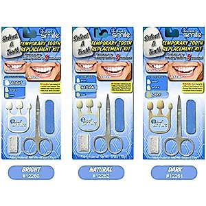 Instant Smile Select A Tooth Temporary Tooth Replacement Kit - 3 Pack Combo - Light, Natural, Dark Shade