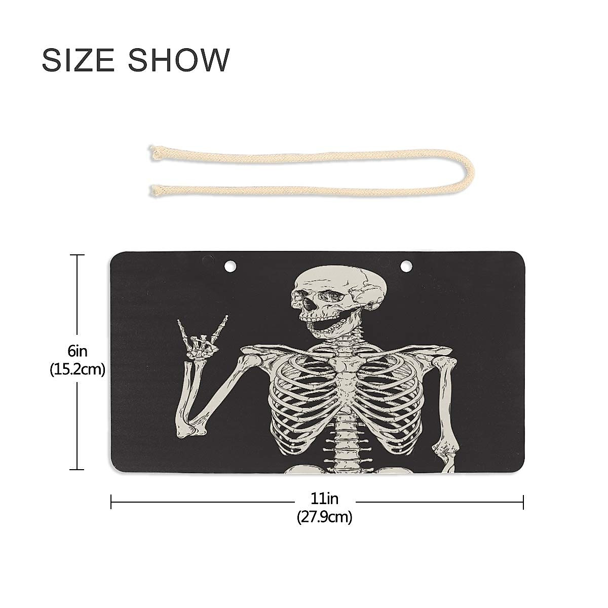 Human Skeleton Skull Hanging Door Sign Plaque, Funny Halloween Wall Signs Home Decor with String Decorative Hanging Sign for Front Door Yard Garden Entrance Porch Farmhouse Office 6x11 inches