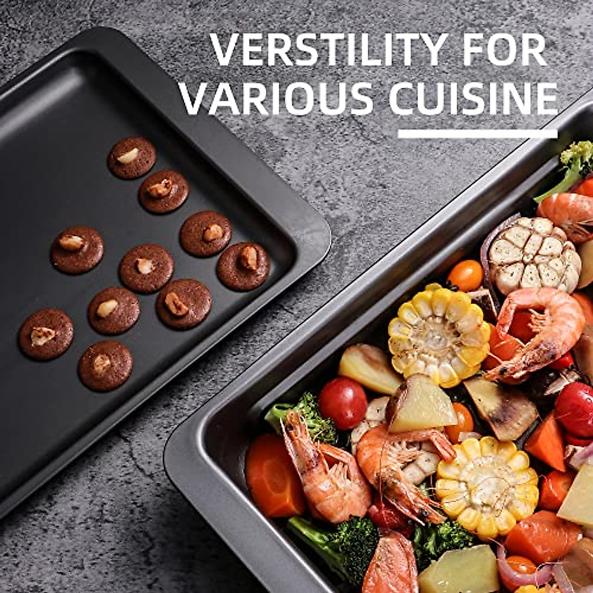 HONGBAKE Nonstick Baking Pans Set, Bakeware Sets of 6,Professional Baking Sheet Set for Loaf, Muffin, Cookie,Heavy-duty Carbon Steel - Grey