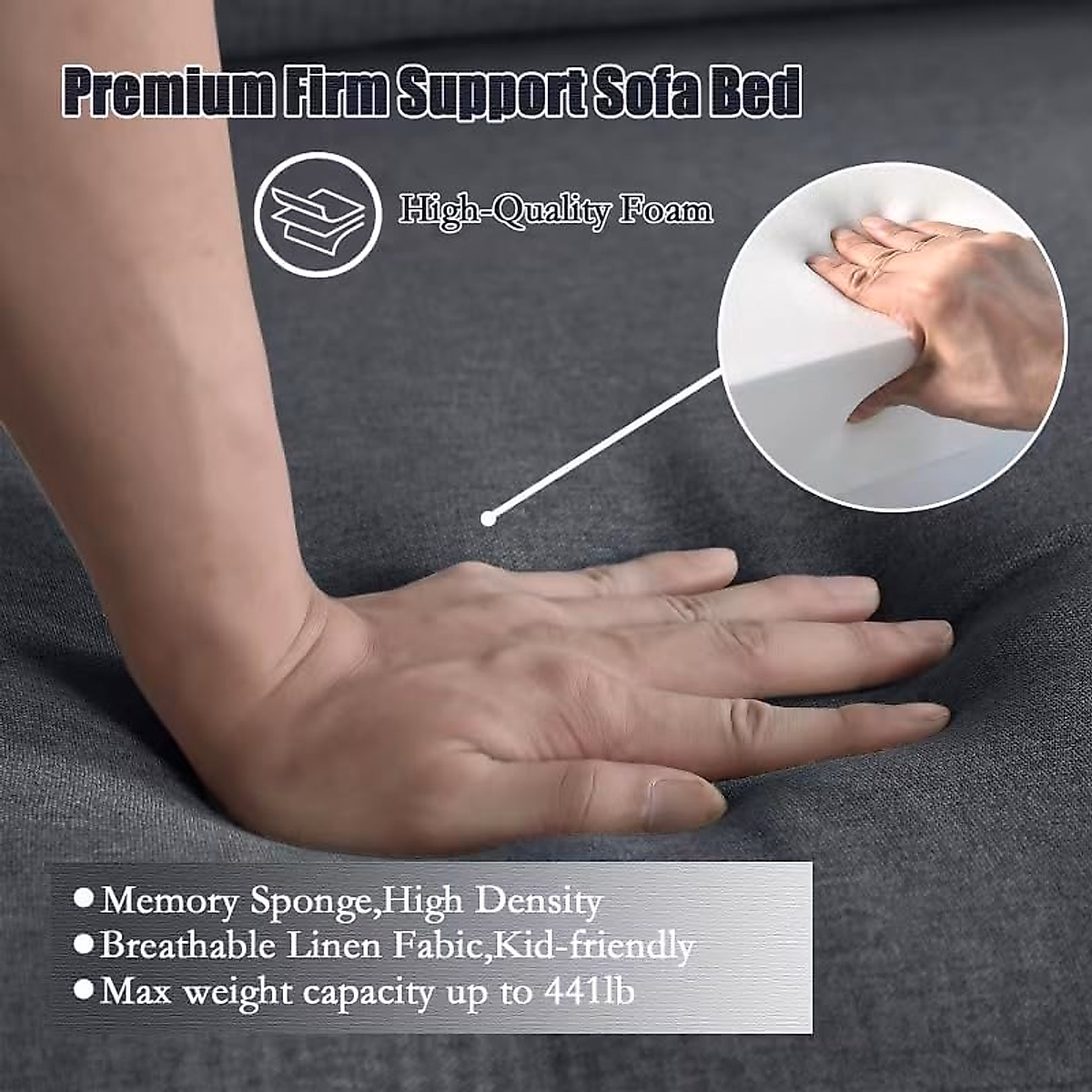 Uoobmope Convertible Floor Sofa Bed, Foldable Sofa Couch with 3 Ottomans, Memory Foam Fold Out Sleeper, Folding Mattress Futon Sofa Bed for Living Room/Bedroom/Studio-Dark Grey