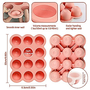 HIWOOD Baby Food Storage Container - 12 Cup Silicone Baby Food Freezer Tray with Hard Lid, Perfect Food Container for Homemade Baby Food, Vegetables & Fruit Purees, Breast Milk - Gossamer Pink