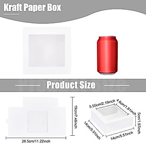 BENECREAT 16Packs 5.5x5.5x2inch Clear PVC Square Window Gift Boxes, White Kraft Paper Present Boxes for Wedding Favor, Festival Gift Packaging, Chocolates, Cookies Small Crafts