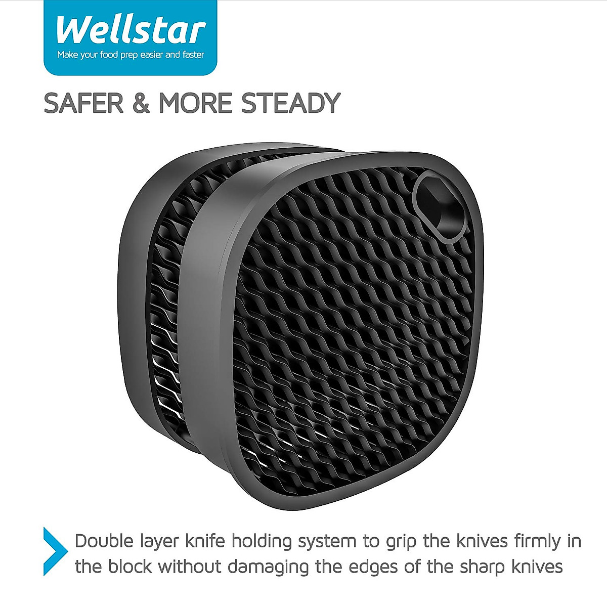 Universal Knife Block Holder for Kitchen, WELLSTAR Knife Stand without Knives, Safe Space Saver Large Volume Stable Knife Storage with Scissors Slot, Detachable for Easy Cleaning - Blue