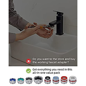 Hibbent 8 Pieces Faucet Adapter Kit, Kitchen Sink Brass Aerator Adapter Set, Male Female Sink Faucet Adapter Connecting Garden Hose, Water Filter, Standard Hose, Chrome Finished