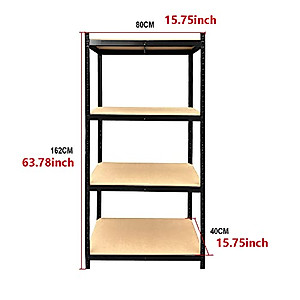 4-Tier Storage Shelving Unit (63.77 x 31.5 x 15.75) inch, Indoor/Outdoor, Heavy Duty Steel Storage Shelving Unit, Black
