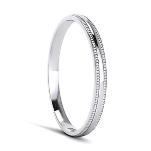 LANDA JEWEL Unisex 10k White Gold 2mm Light Court Shape Comfort Fit Polished Wedding Ring Milgrain Band (8.5)